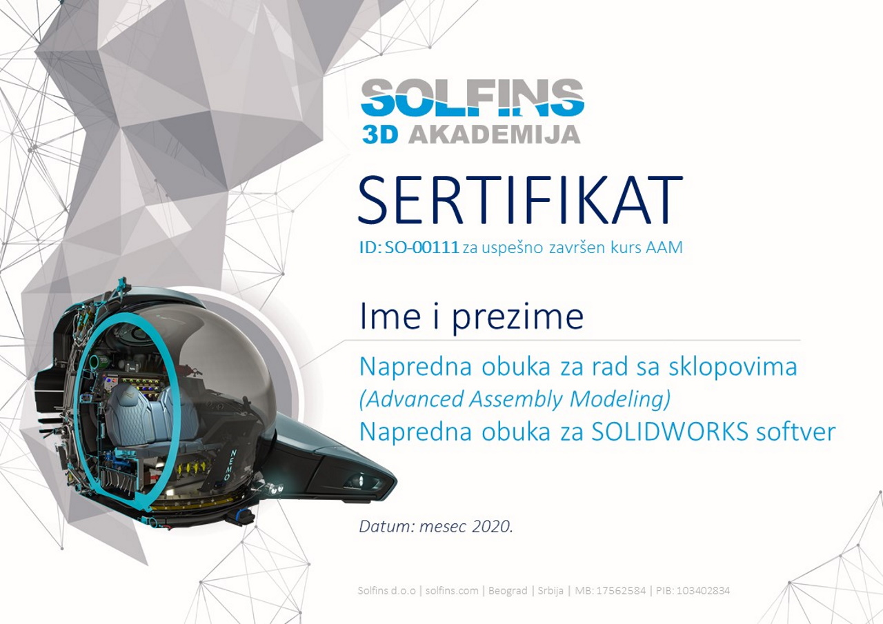 SolidWorks obuka za napredno projektovanje sklopova (AAM) | SOLFINS